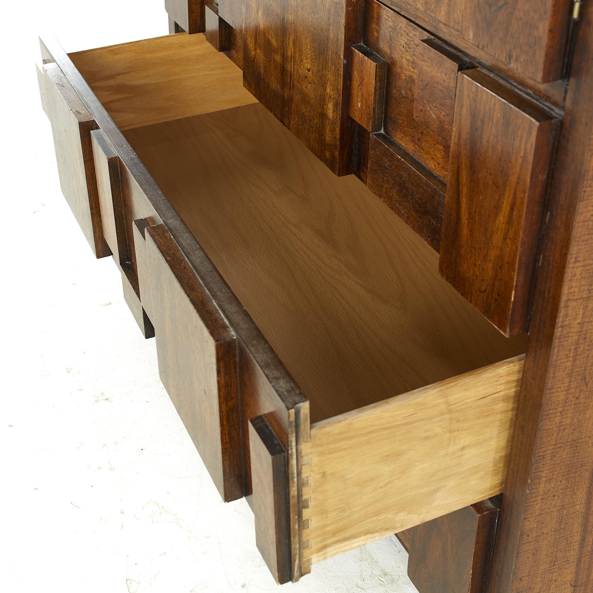 Lane Staccato Midcentury Walnut Armoire Dresser For Sale at 1stDibs