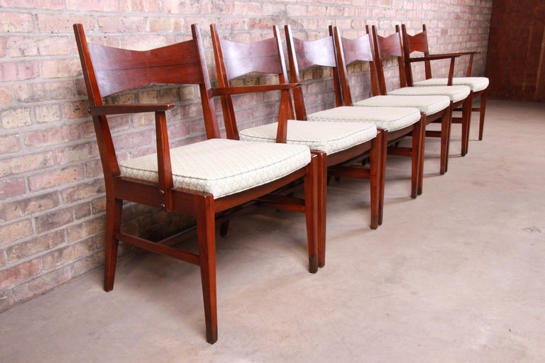 Lane Tuxedo Mid-Century Modern Sculpted Walnut Dining Chairs, Set of ...