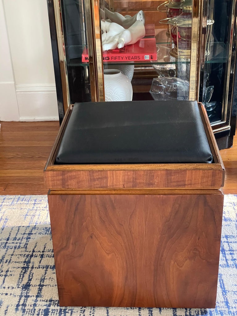 Lane Walnut Game Cube Storage Stool Mid-Century Modern For Sale at 1stDibs