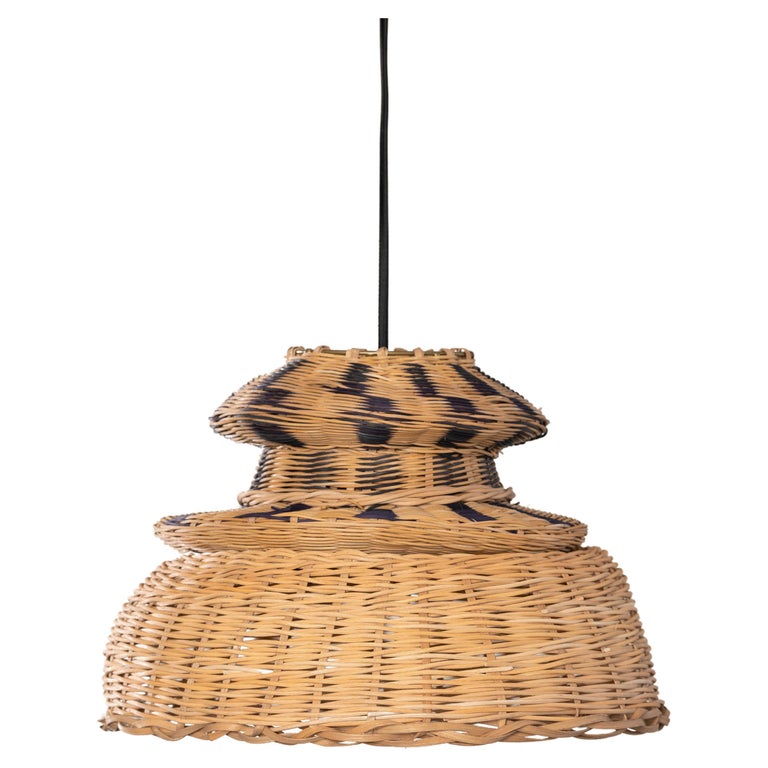 Lantern Woven Pendant Light in Natural + Black Reed For Sale at 1stDibs ...