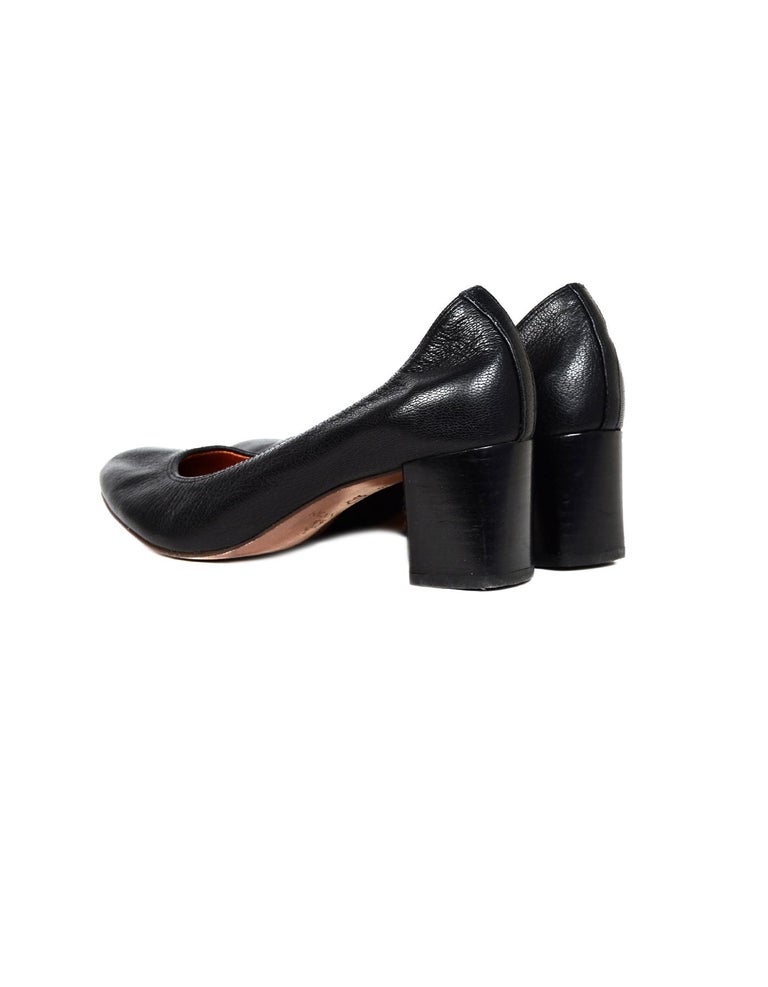 Lanvin Black Leather Stacked Heels Sz 38 at 1stDibs
