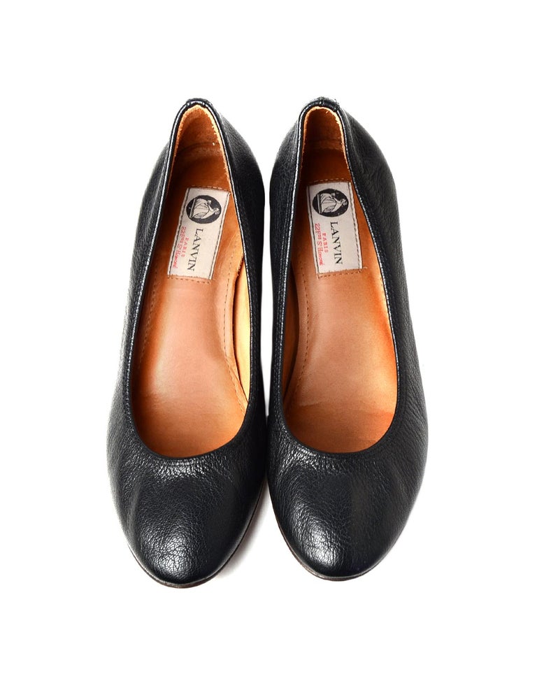 Lanvin Black Leather Stacked Heels Sz 38 at 1stDibs