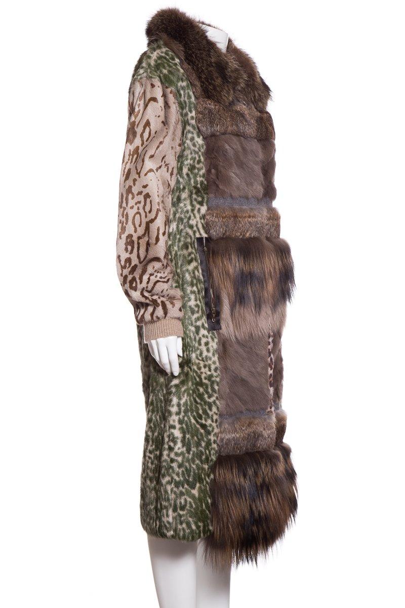 LANVIN Brown and Multicolor Patchwork Fur Coat For Sale at 1stDibs