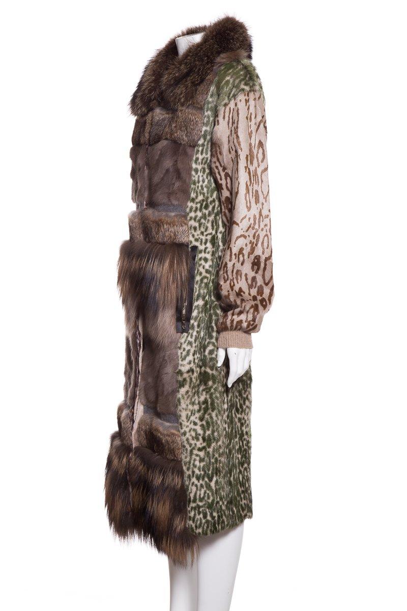 LANVIN Brown and Multicolor Patchwork Fur Coat For Sale at 1stDibs