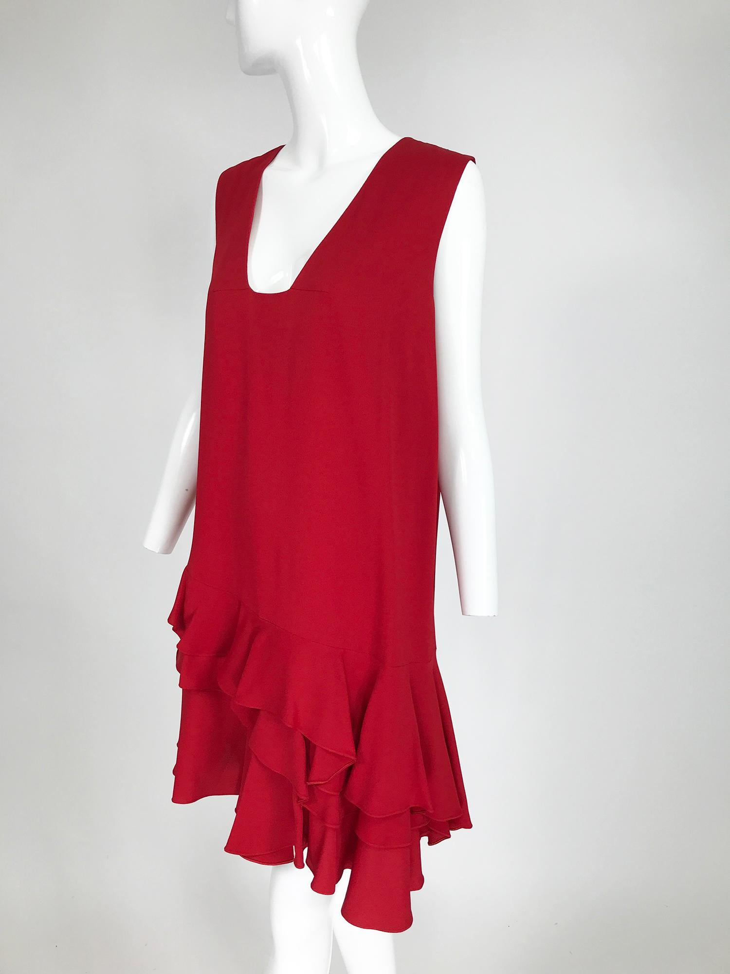 Lanvin Cherry Red Silk Blend Crepe Chemise Dress For Sale at 1stDibs ...