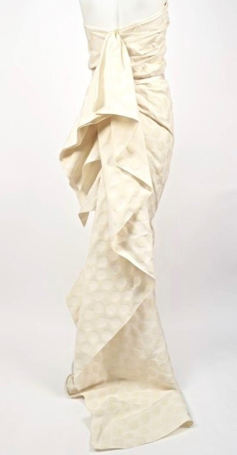 LANVIN cream ruched strapless gown at 1stDibs