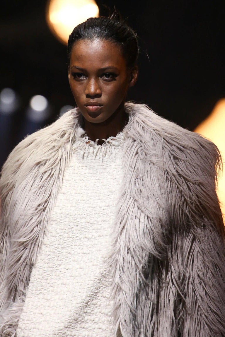 LANVIN gray 2014 SHAGGY FAUX FUR Coat Jacket 36 XS For Sale at 1stDibs