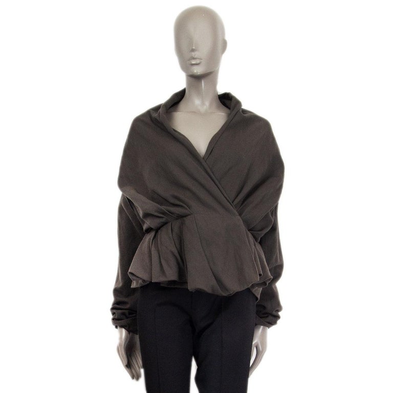 LANVIN grey wool ASYMMETRIC PEPLUM WRAP Jacket 38 S For Sale at 1stDibs