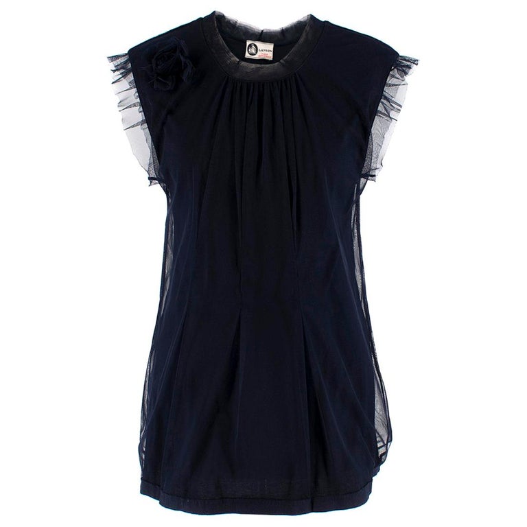 Lanvin Navy Cotton Mesh Top L For Sale at 1stDibs