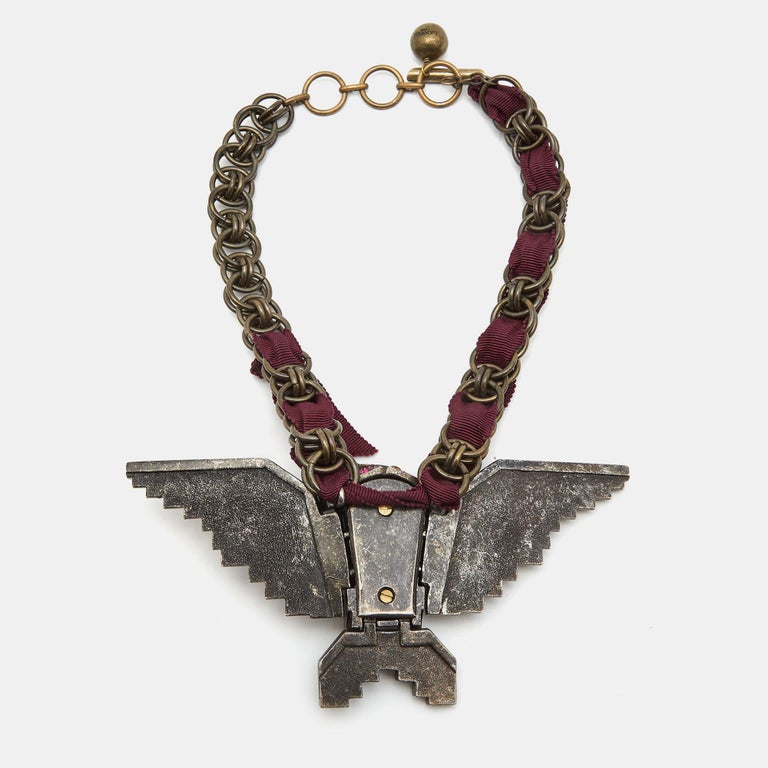 Lanvin Purple Two Tone Metal Crystal Eagle Pendant Necklace For Sale at ...