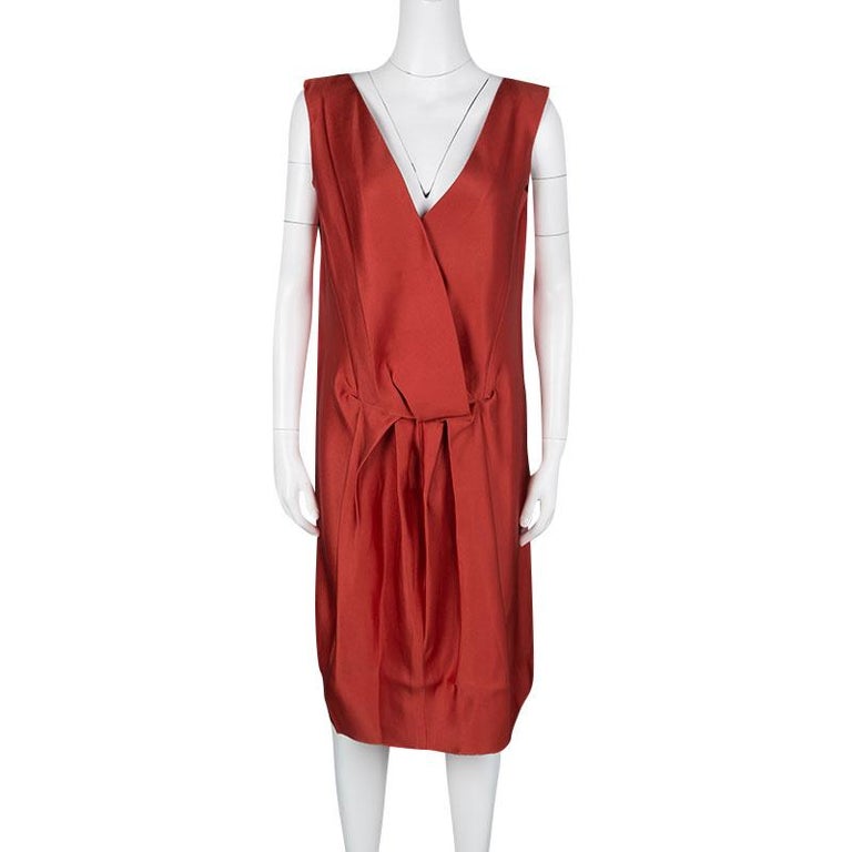 Lanvin Red Silk Draped Back Detail Sleeveless Dress M at 1stDibs