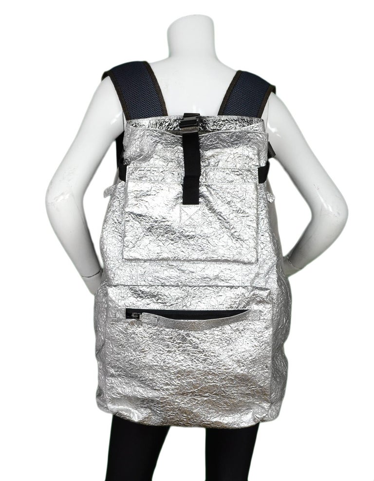 Lanvin Silver Metallic/Grey Crinkle Leather Large Backpack For Sale at ...