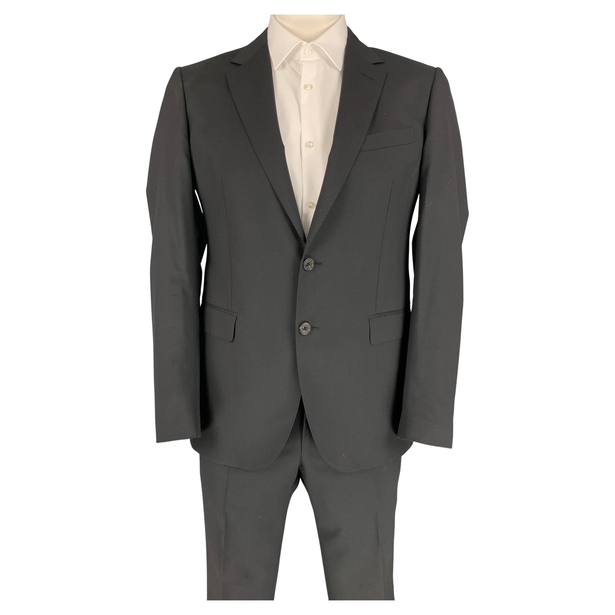 Men's LANVIN 40 Short Charcoal Wool Black Satin Trim Peak Lapel Suit ...