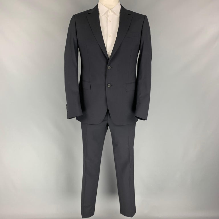 LANVIN Size 42 Regular Midnight Blue Wool Notch Lapel Suit For Sale at ...