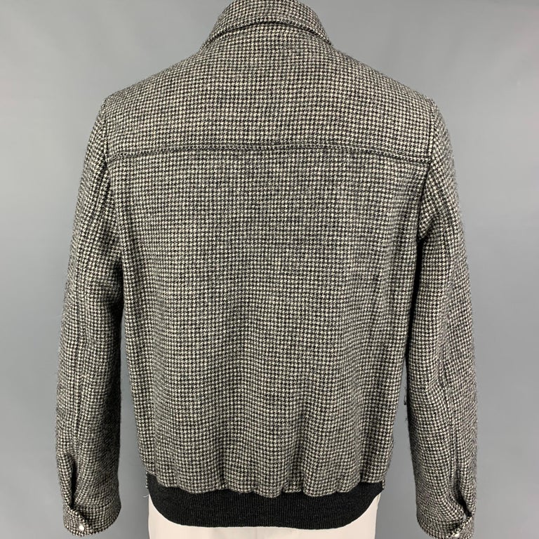 LANVIN Size 44 Black White Houndstooth Virgin Wool Zip Up Jacket For ...