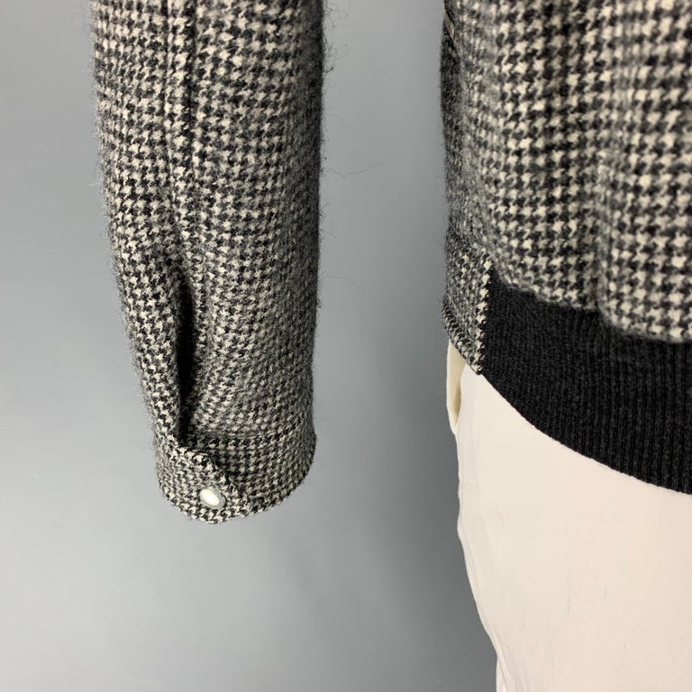 LANVIN Size 44 Black White Houndstooth Virgin Wool Zip Up Jacket For Sale at 1stDibs