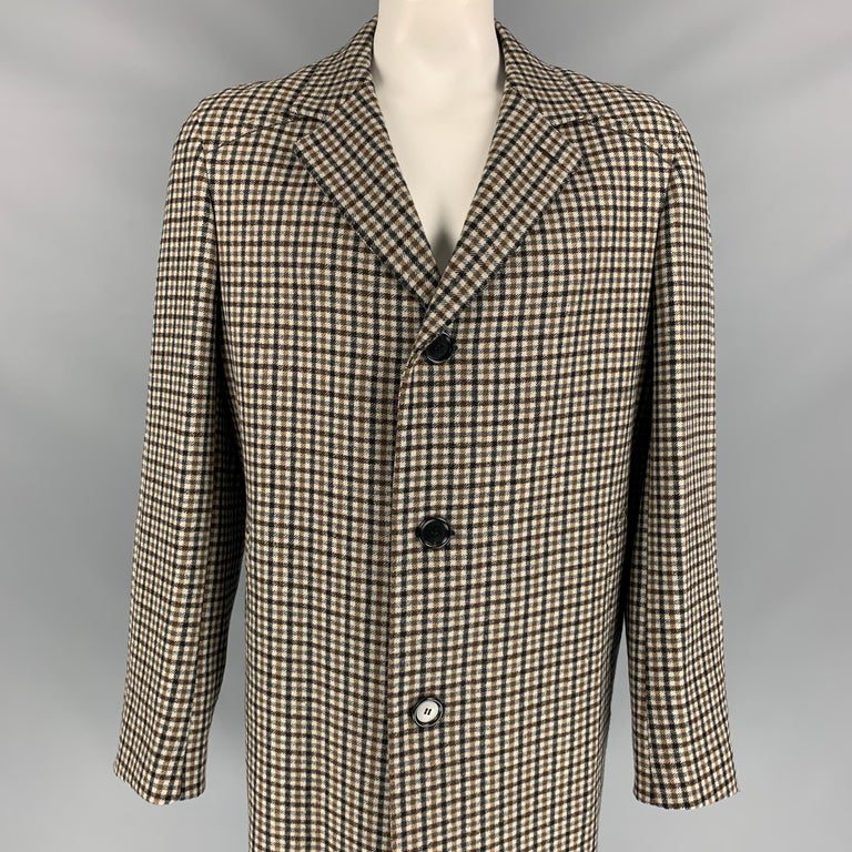 LANVIN Size 44 Oatmeal Black and Brown Checkered Wool Coat For Sale at ...