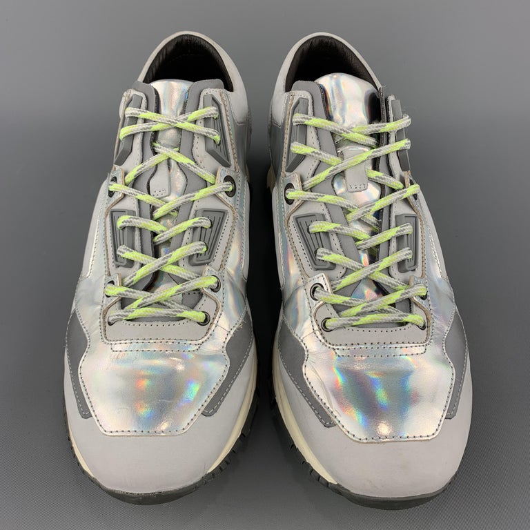 LANVIN Size 9 Silver Reflective Holographic Lace Up Sneakers For Sale ...