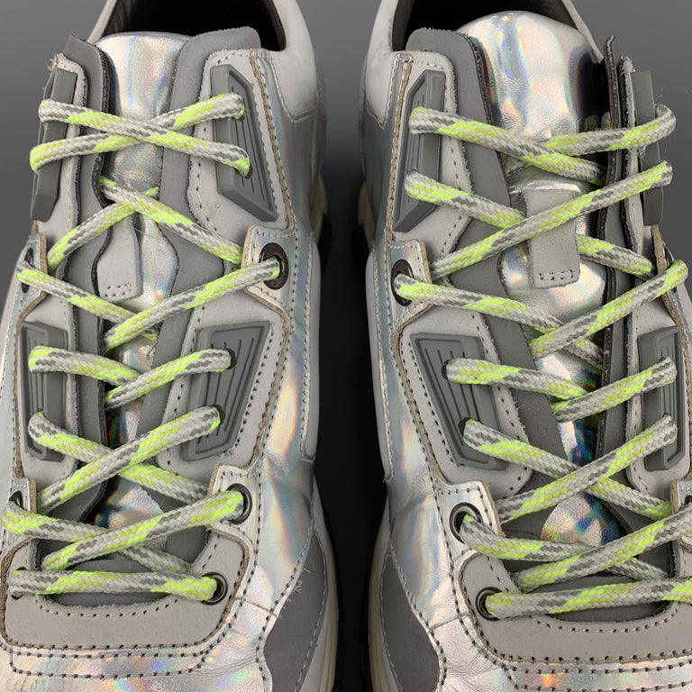 LANVIN Size 9 Silver Reflective Holographic Lace Up Trainers For Sale ...