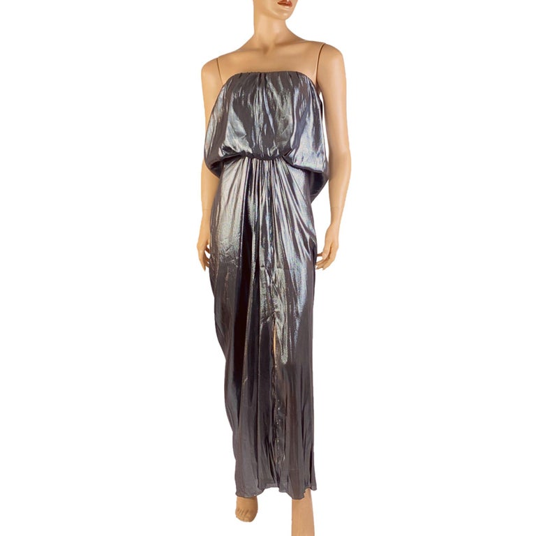 Lanvin Strapless Draped Metallic Silver Dress For Sale at 1stDibs
