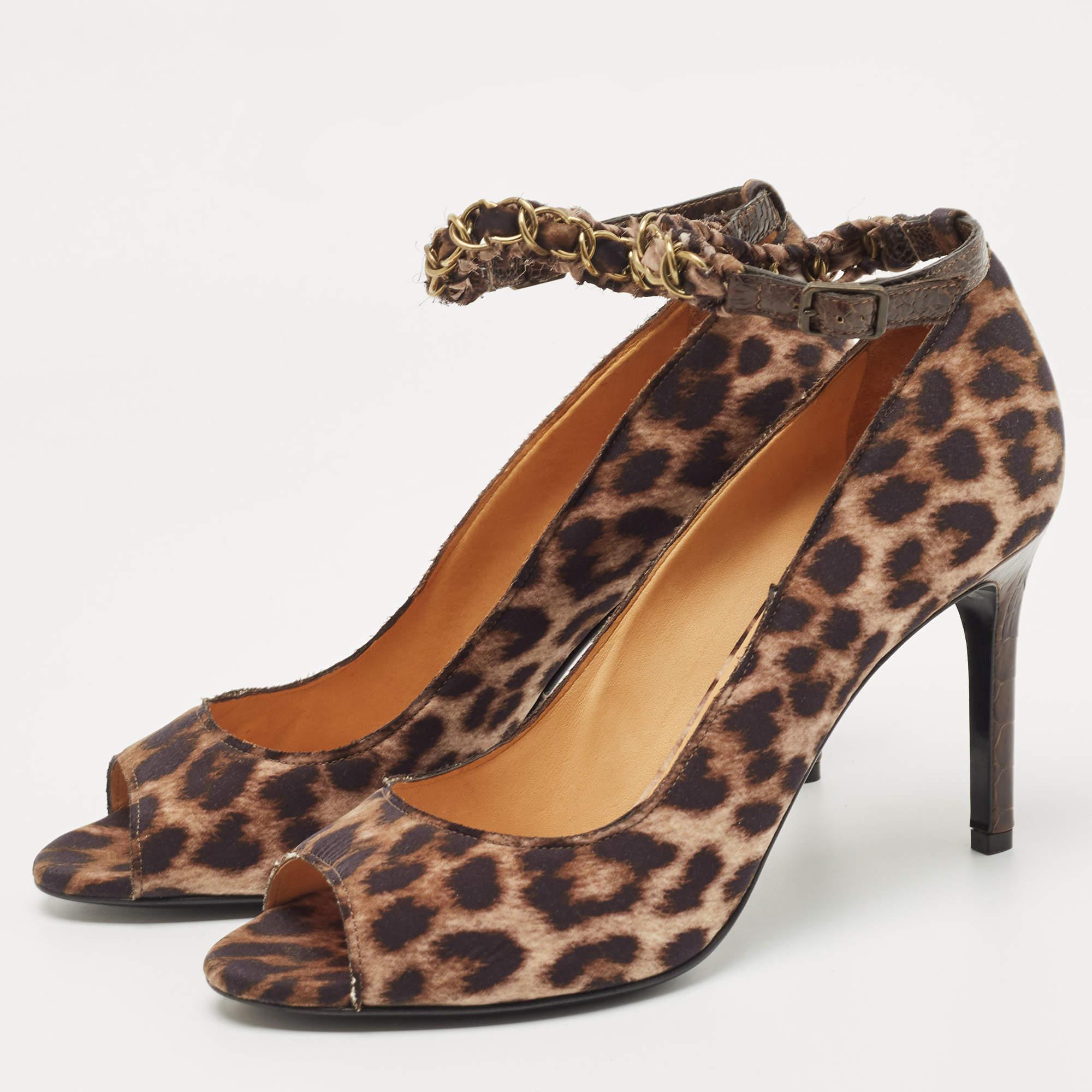 Lanvin Two Tone Leopard Print Fabric Open Toe Pumps Size 40 For Sale at ...