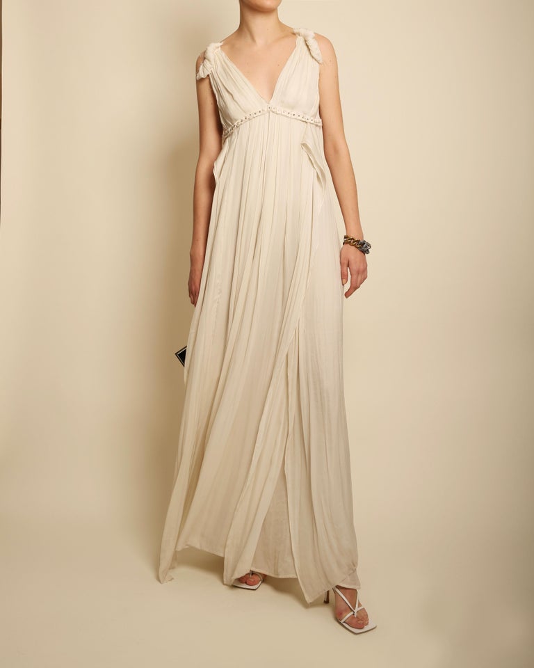 Lanvin white grecian style washed silk crystal embellished wedding ...