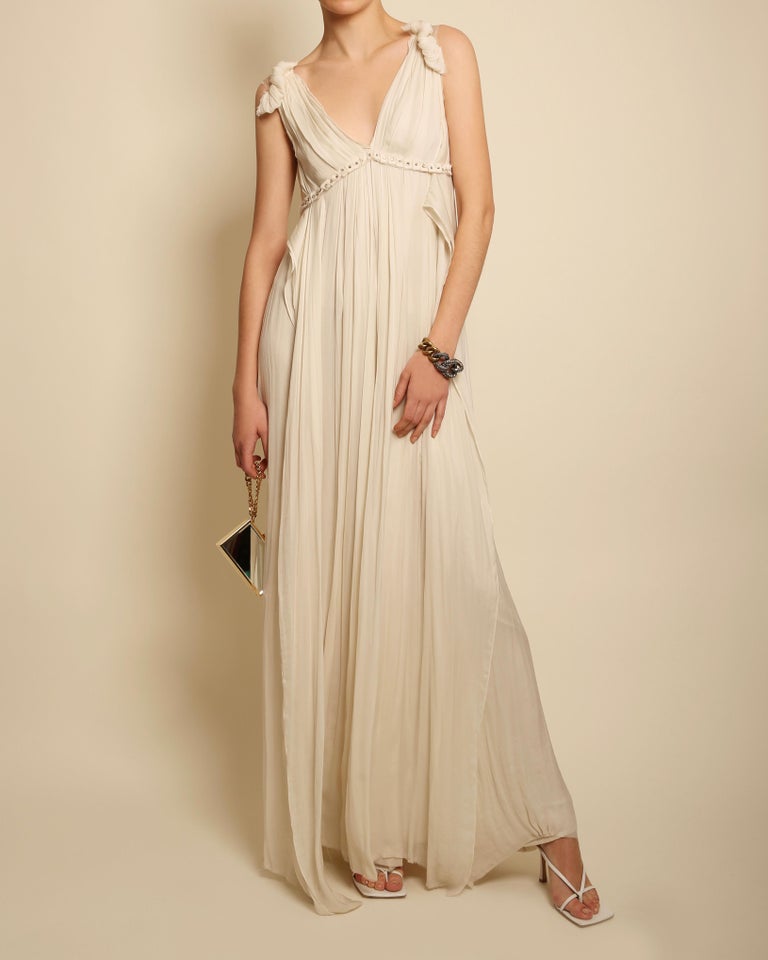 Lanvin white grecian style washed silk crystal embellished wedding ...