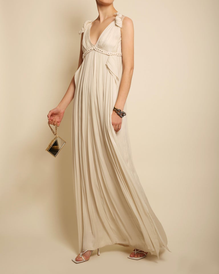 Lanvin white grecian style washed silk crystal embellished wedding ...