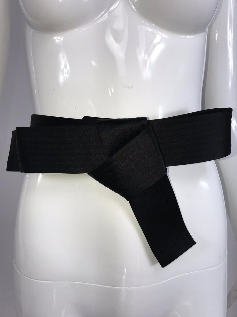 Lanvin Wide Quilted Black Belt in Satin with a Bow at 1stDibs