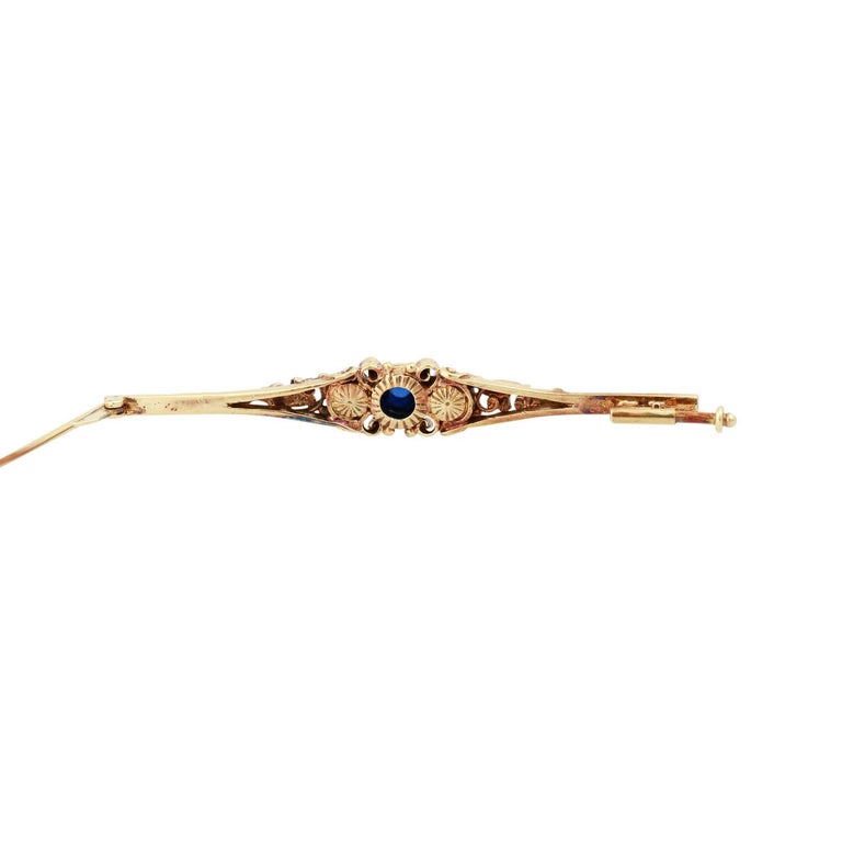 Lapel Pin with Sapphire Cabochon and Diamond Roses For Sale at 1stDibs