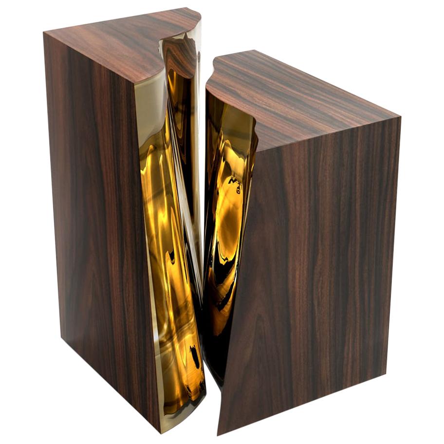 Times Side Table with Wooden Top and Stainless Steel Frame For Sale at ...