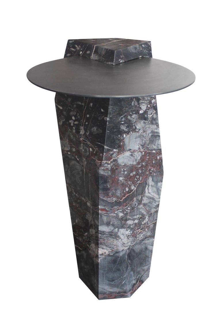 Lapidary Sculpted Drinks Table in Solid Rosso Collemandina Marble For ...