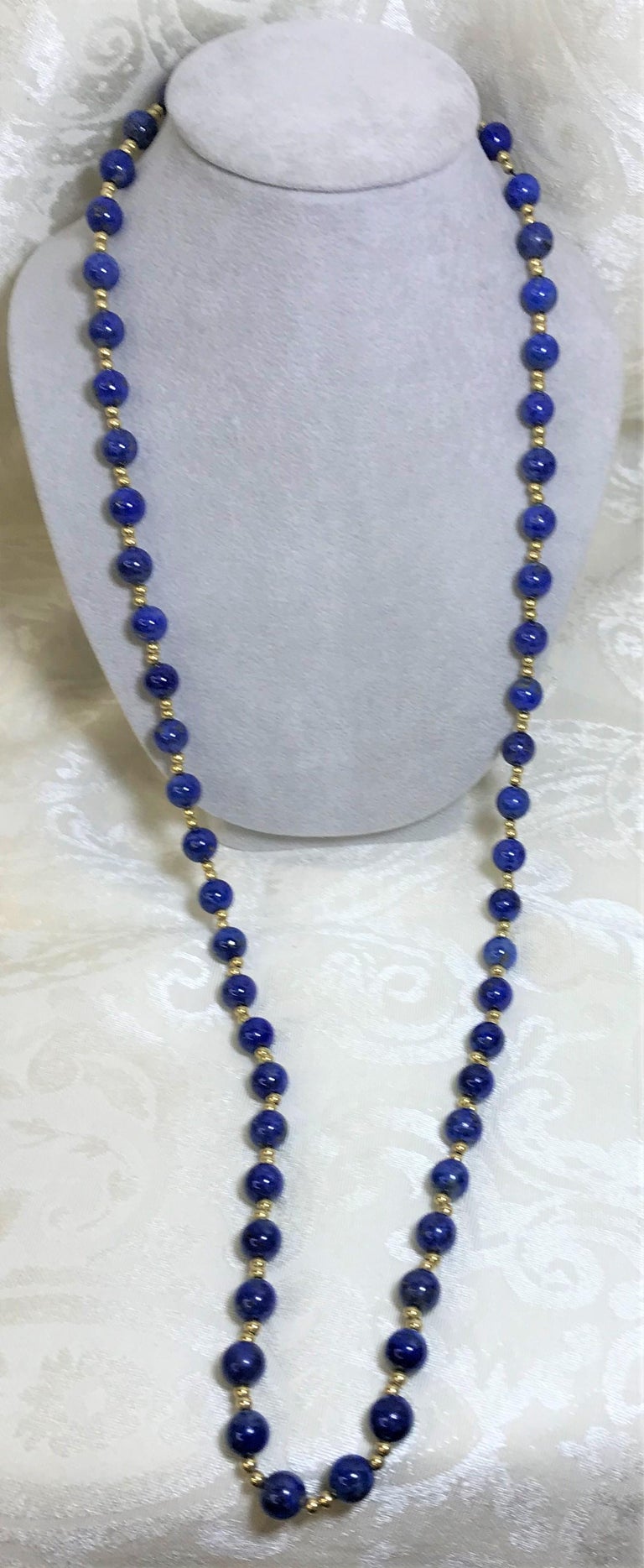 Lapis 14 Karat Gold Beaded Necklace at 1stDibs