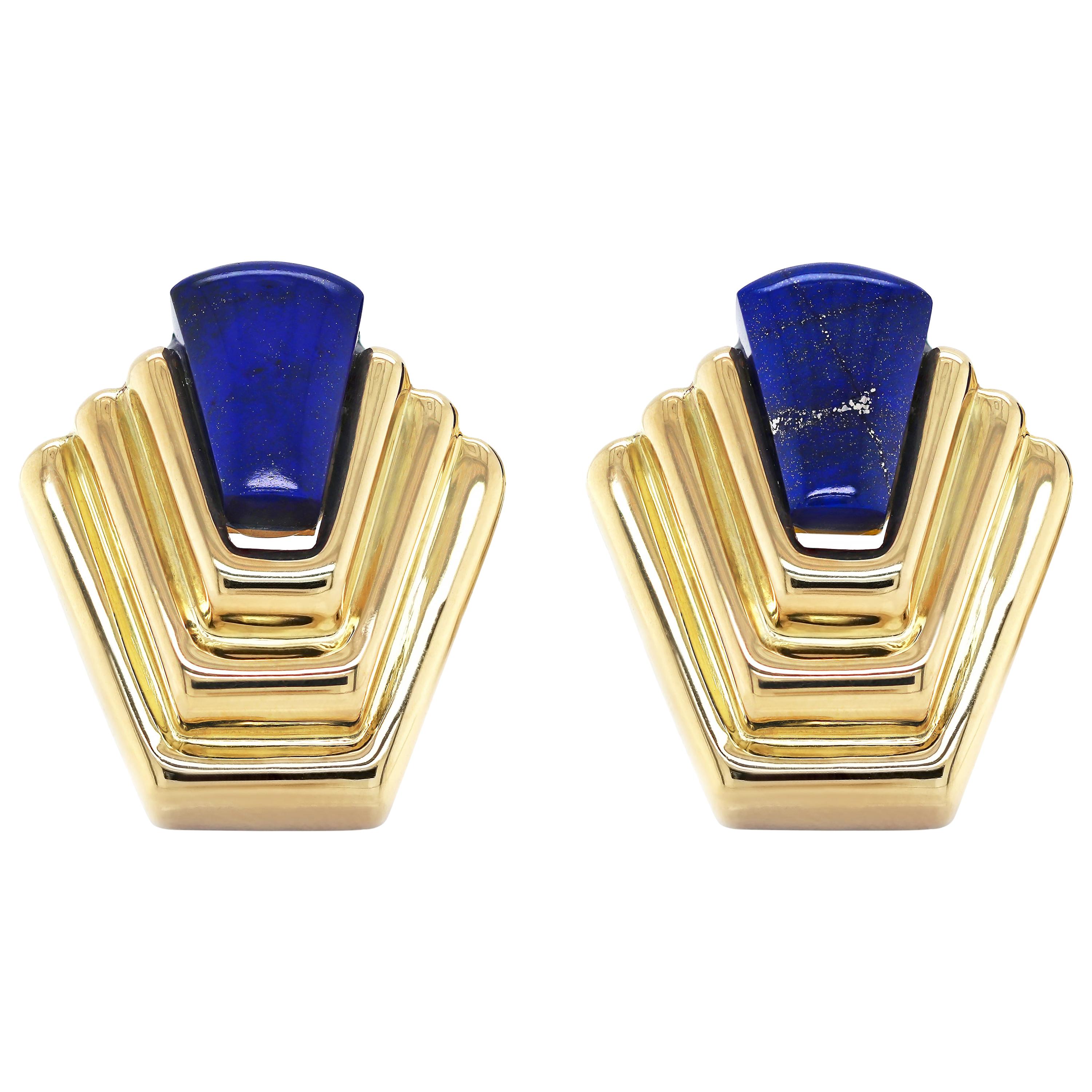 Lapis Lazuli 18 Carat Yellow Gold Clip-On Earrings at 1stDibs