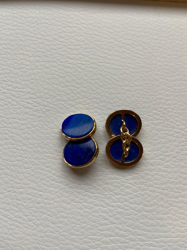 Lapis Lazuli 18 Karat Yellow Gold Oval Cufflinks For Sale at 1stDibs