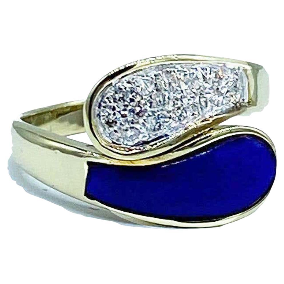 1970s Gold Lapis Lazuli Diamond Freeform Ring at 1stDibs