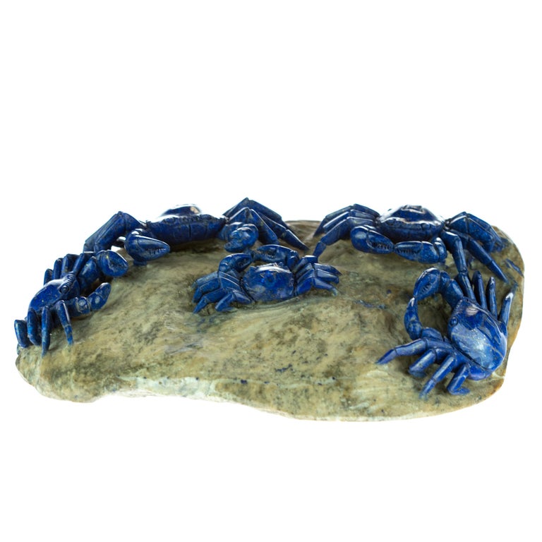 Lapis Lazuli Blue Crab Carved Animal Artisanal Eastern Crabs Statue ...