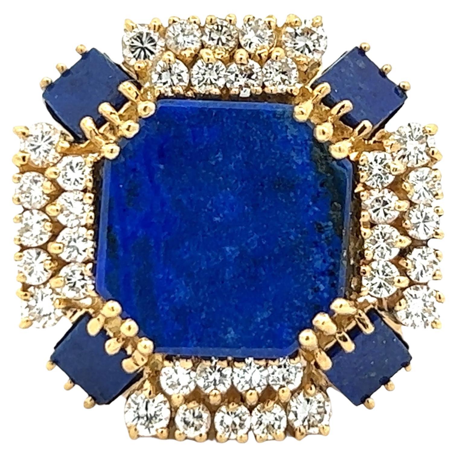 Lapis Lazuli Diamond 18 Karat Yellow Gold Square Estate Cocktail Ring ...