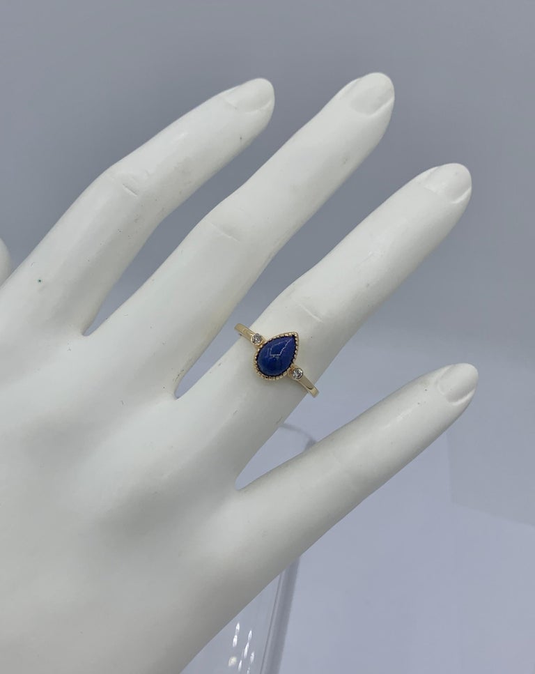Lapis Lazuli Diamond Ring 14 Karat Yellow Gold Retro Mid-Century Modern ...