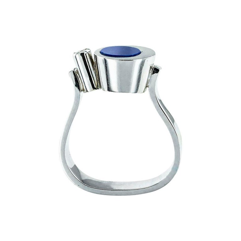 Lapis Lazuli Diamond White Gold Art Modern Ring For Sale at 1stDibs