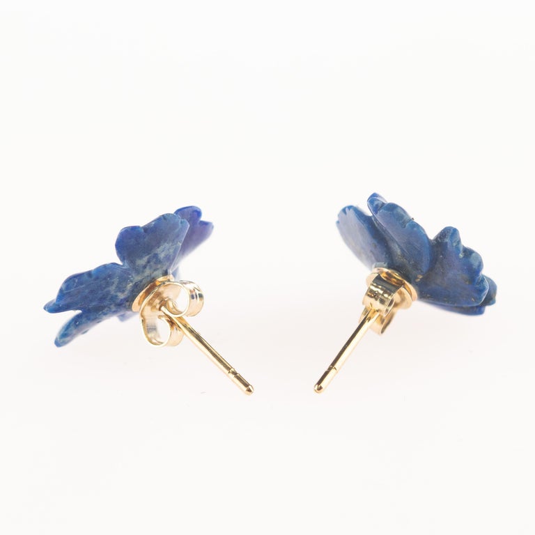 Lapis Lazuli Flower Handmade 14 Karat Gold Italian Carved Stud Blue ...