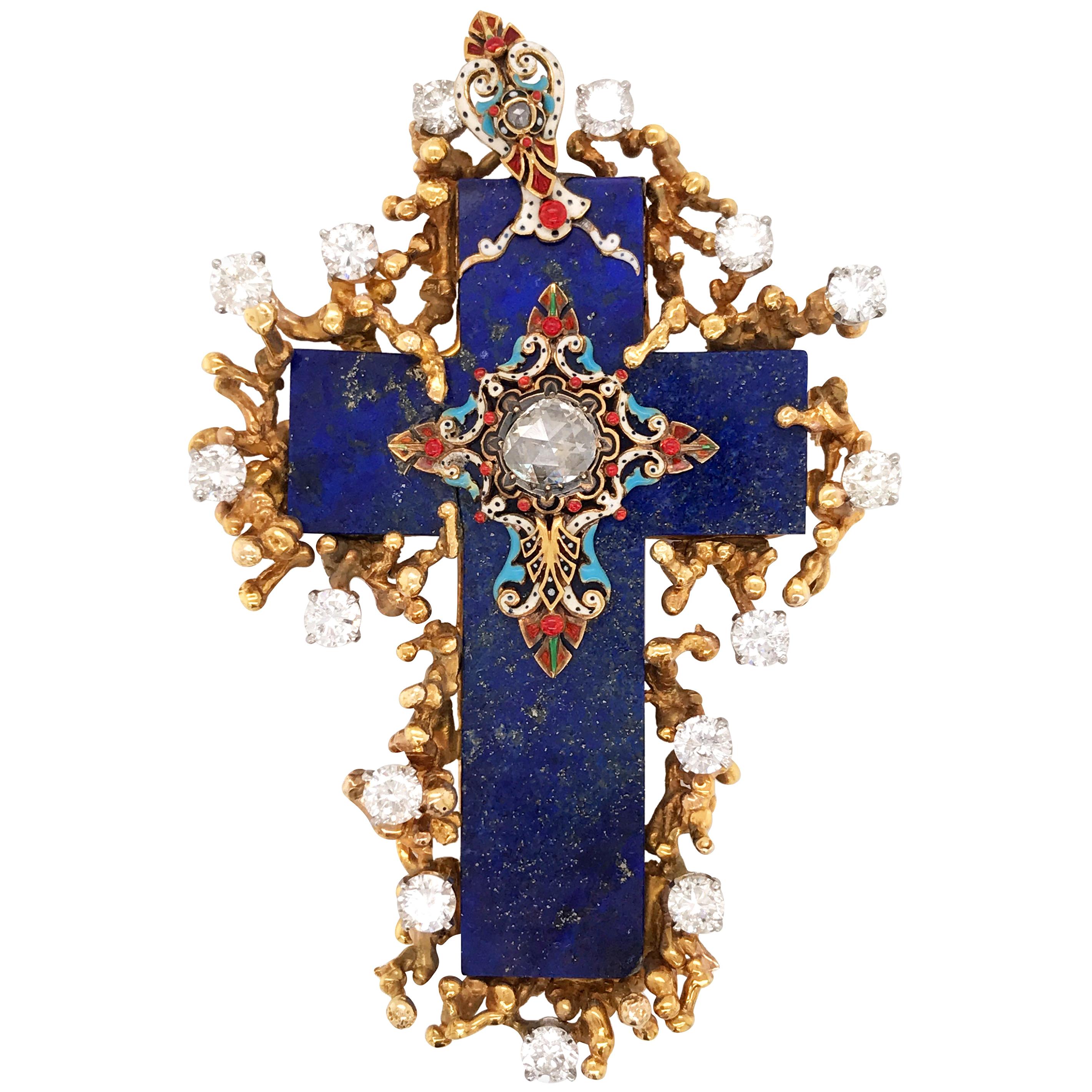 Cartier St Petersburg Cross Yellow Gold Chain Pendent Brooch For Sale ...