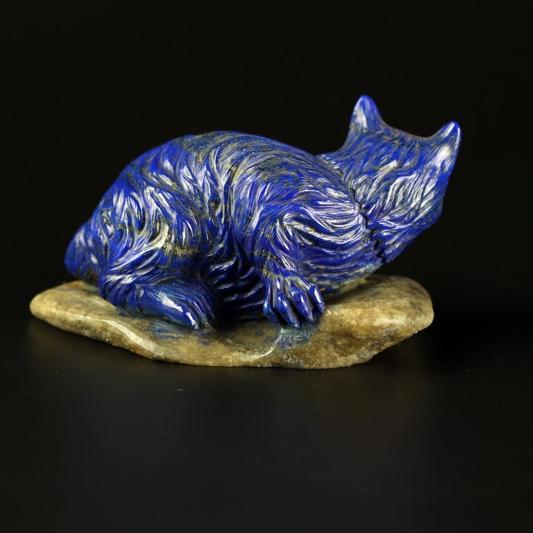 Lapis Lazuli Natural Blue Cat Feline Carved Animal Asian Statue ...