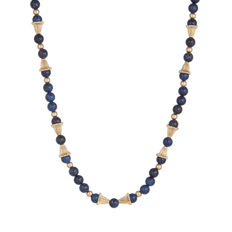 Lapis Lazuli Necklace 14 Karat Gold Bead Separators Fluted Matinee ...