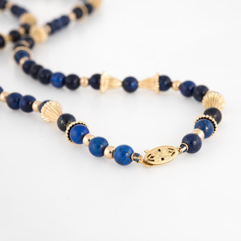 Lapis Lazuli Necklace 14 Karat Gold Bead Separators Fluted Matinee ...