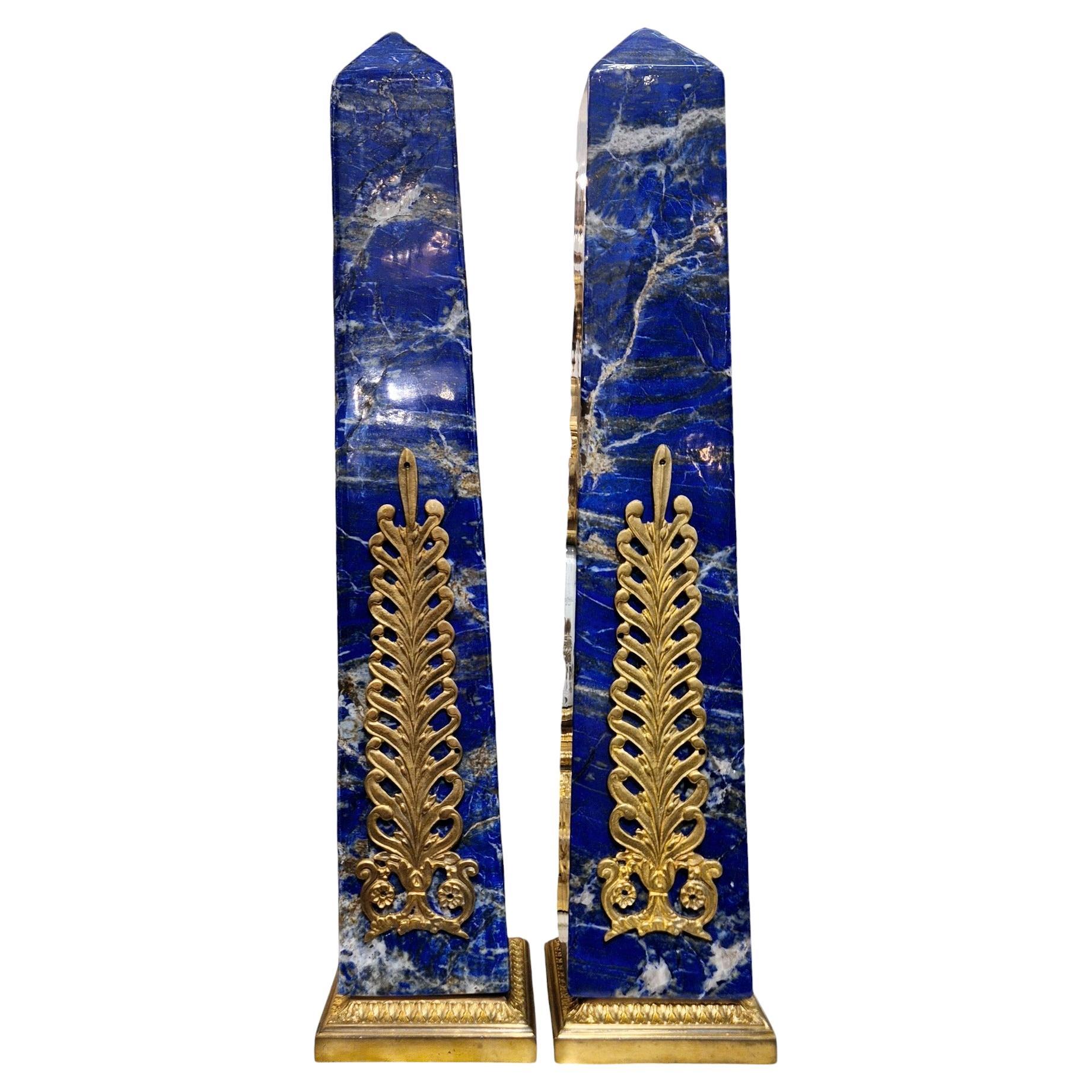 Lapis lazuli obelisks mounted on a gilded bronze base, 19th century For ...