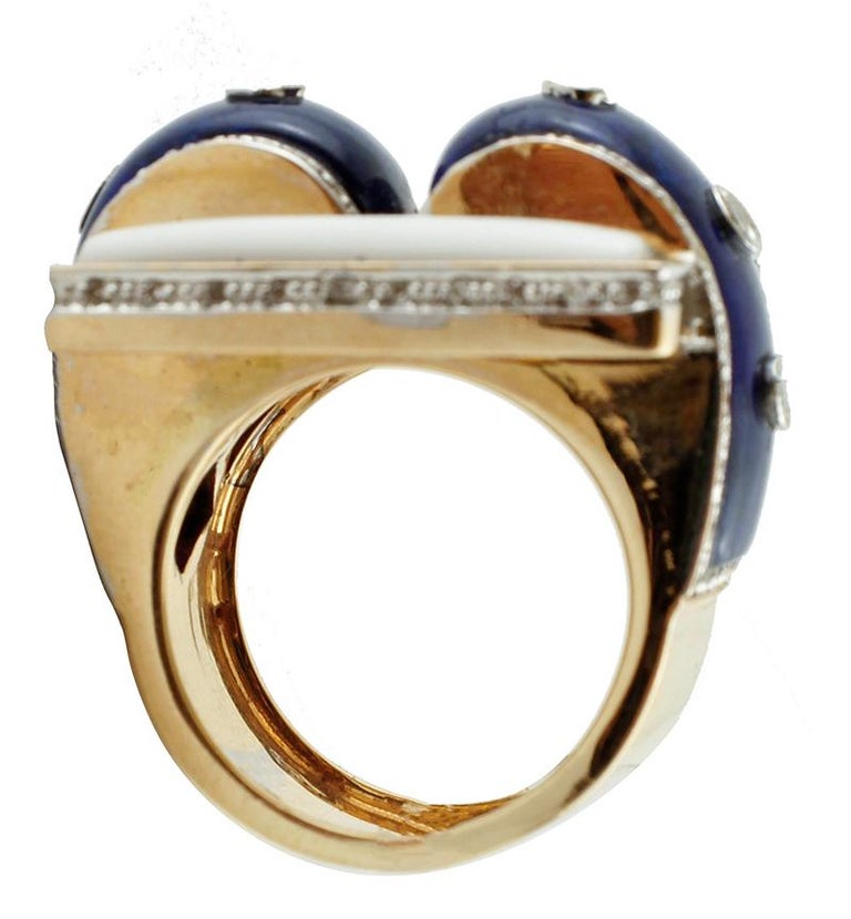 Lapis Lazuli, White Agate, Diamonds, Italian Style Fashion Ring For ...