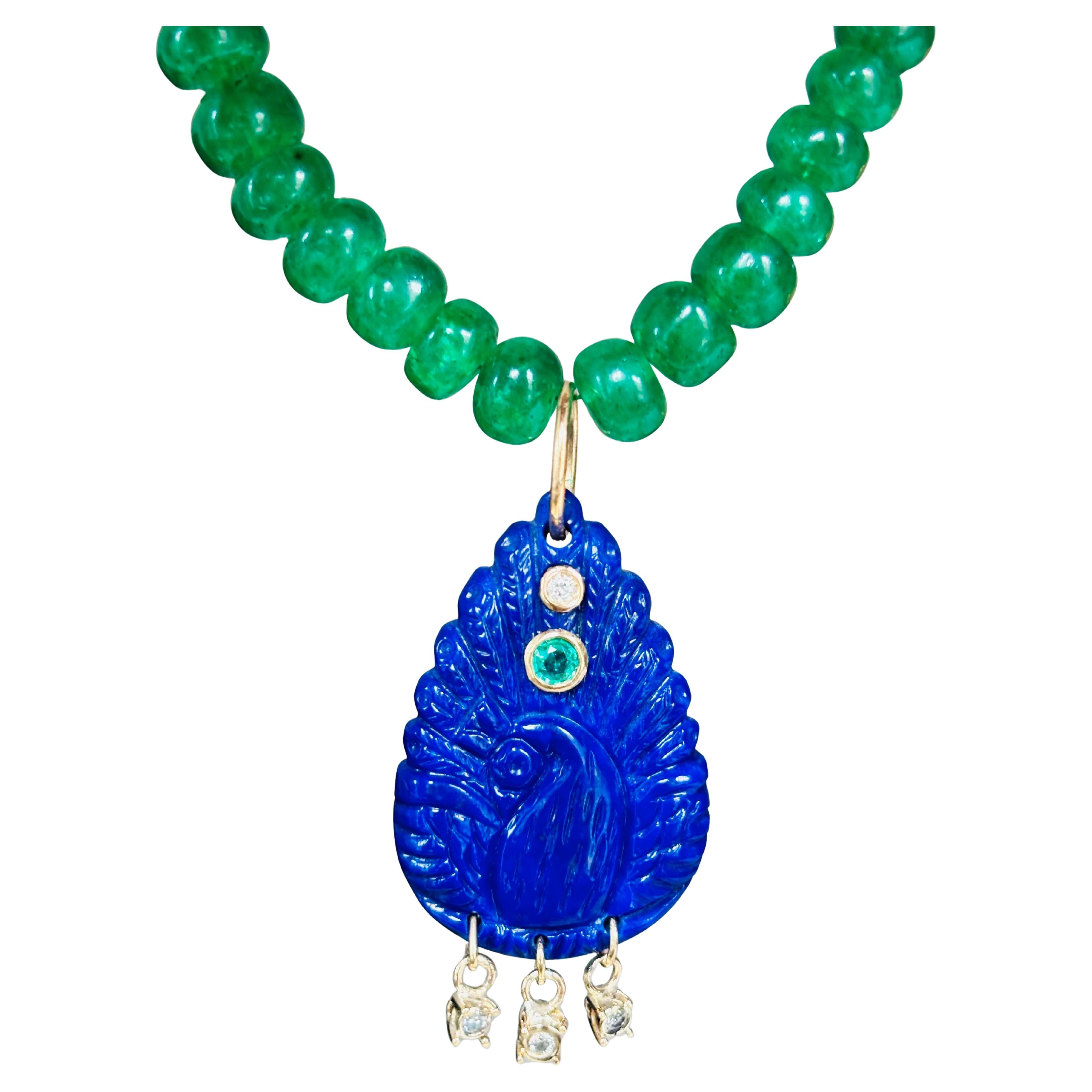 14k Gold Perfect Poisson Lapis Fish Pendant with Emerald and Diamond ...