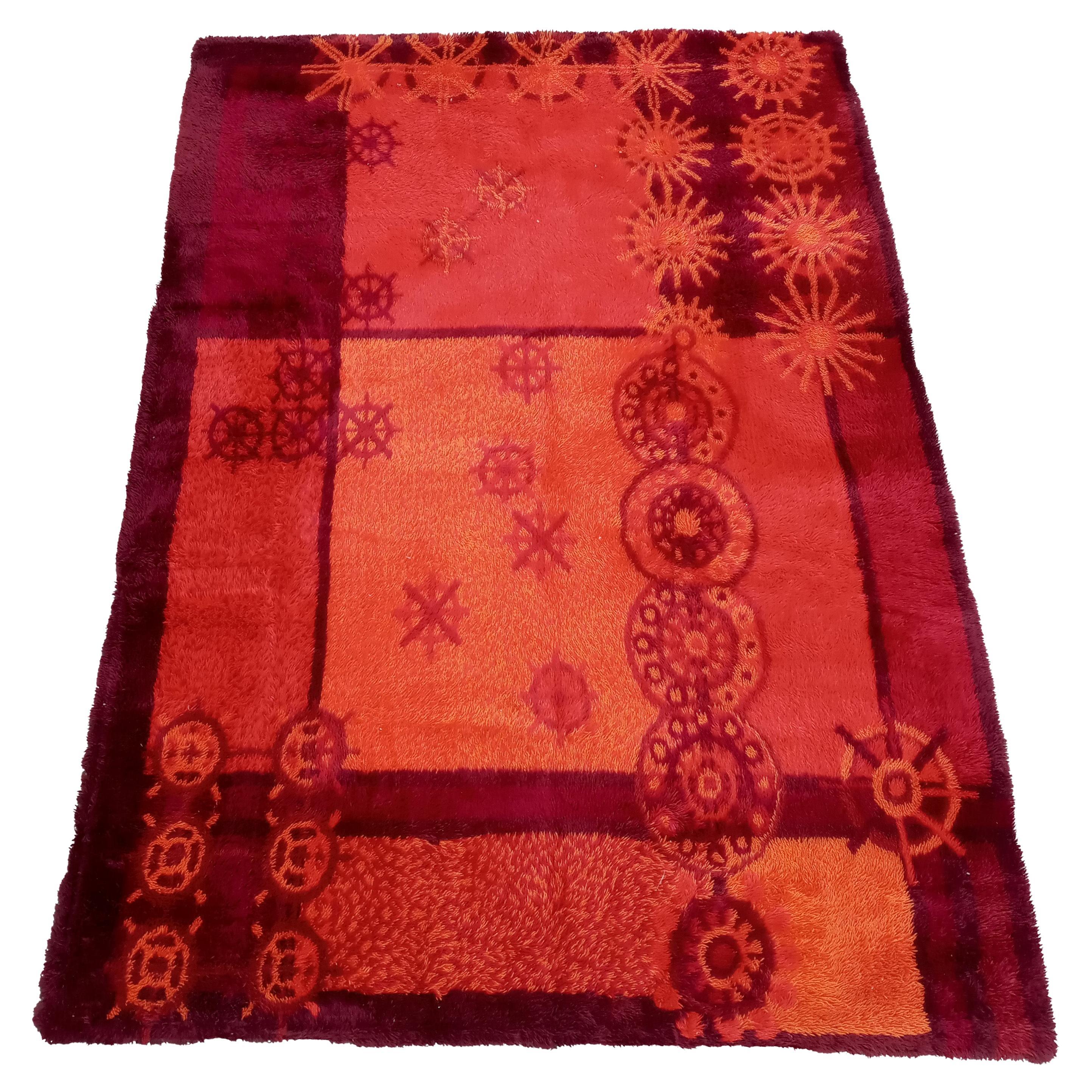 Mid-Century Geometrical Danish Area Rug in Red and Orange at 1stDibs