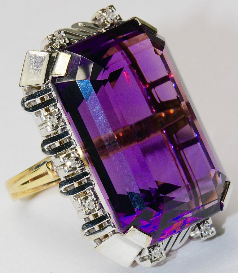 Large 14 Karat White and Yellow Gold Ring Set with Huge Amethyst circa ...